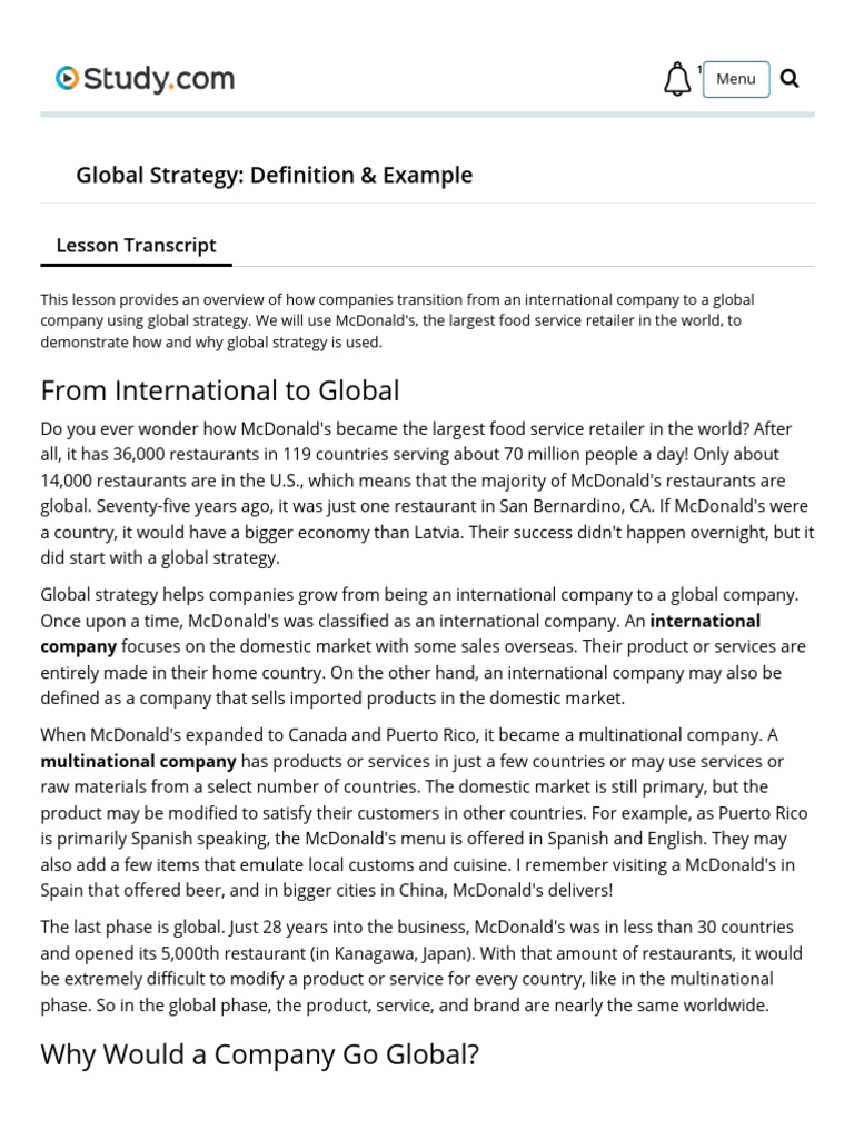 Global Strategy_ Definition & Example | PDF | Mc Donald's | Brand