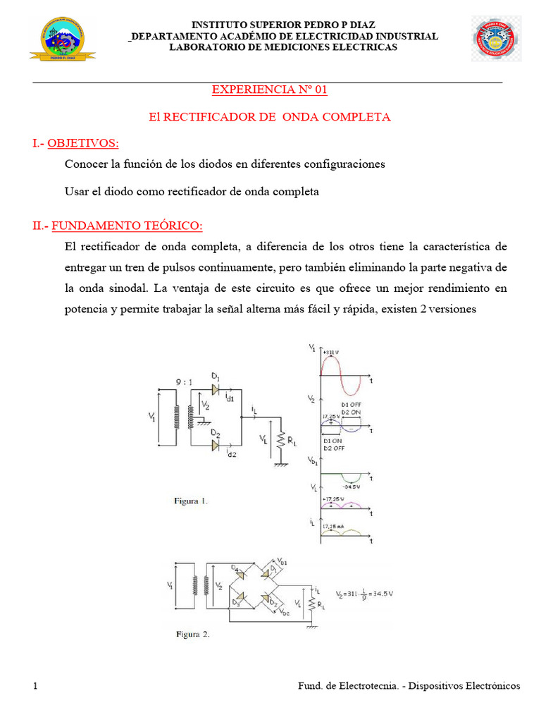 LAB 05 DispElect Rectificador de Onda Completa FE | Descargar gratis PDF | Rectificador | voltaje