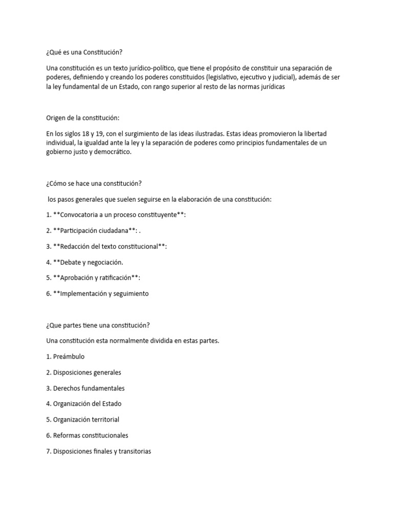 ¿Qué es una Constitución y sus partes? | PDF