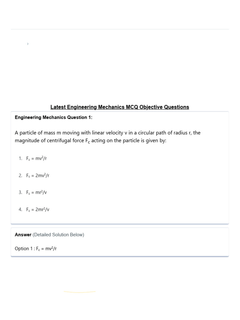 Engineering Mechanics Objective Question Answer For Engineering ...