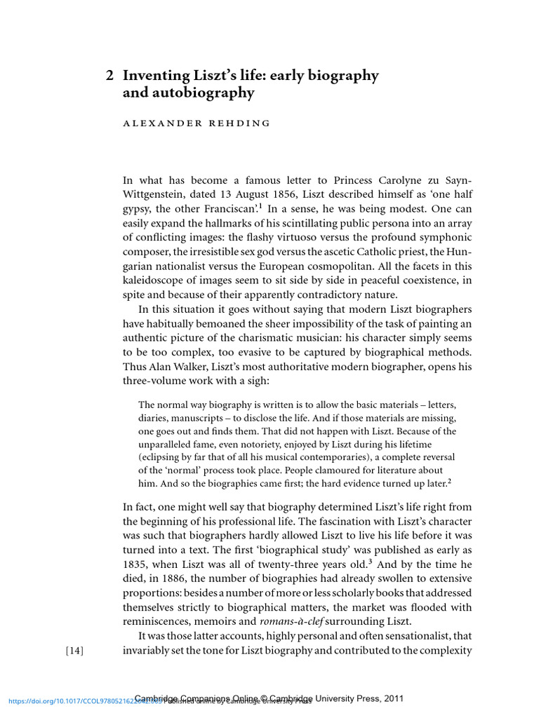 03.0 PP 14 27 Inventing Liszts Life Early Biography and Autobiography | PDF | Ludwig Van ...