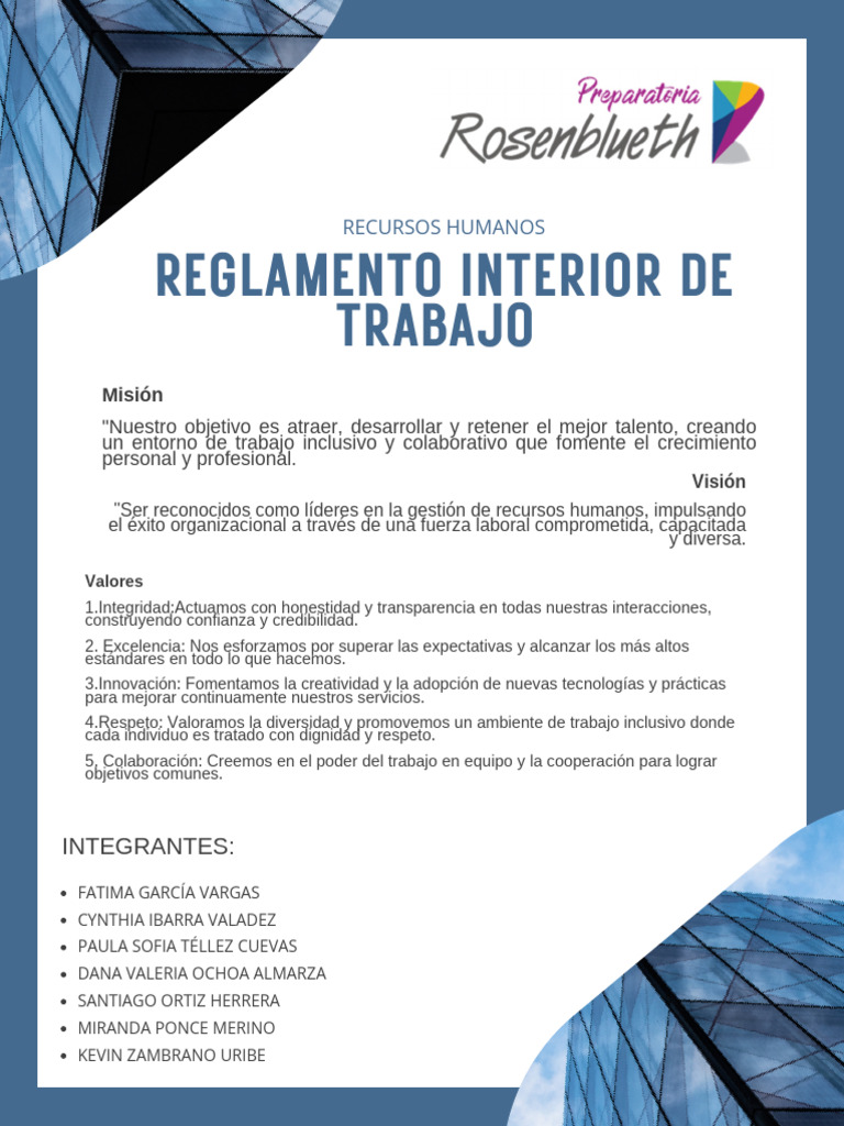 Reglamento Interior de Trabajo - RRHH | PDF | Derecho laboral | Tiempo de trabajo