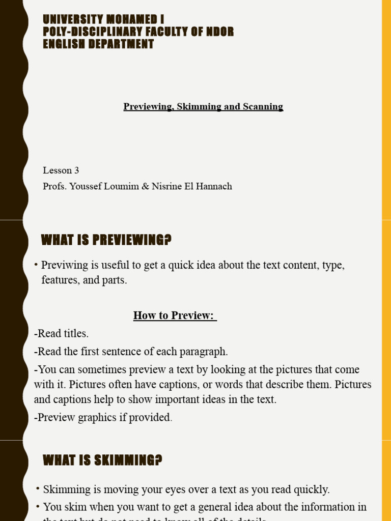 Lesson 3 Skimming and Scanning | PDF | Speed Reading | Human Communication