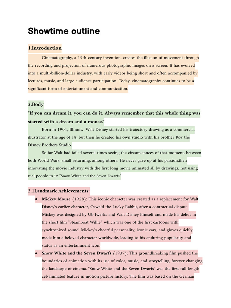 Showtime Outline | PDF | Animation | The Walt Disney Company