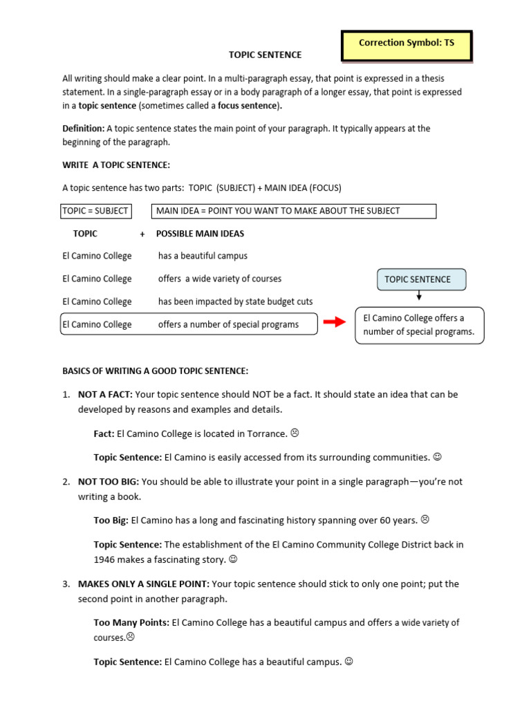 Topic Sentences EXERCISES | PDF | Essays | Paragraph
