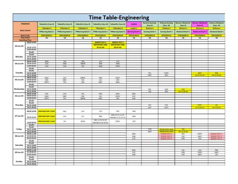 JEE-Time Table Dated - 04th-09th June-PB. | PDF