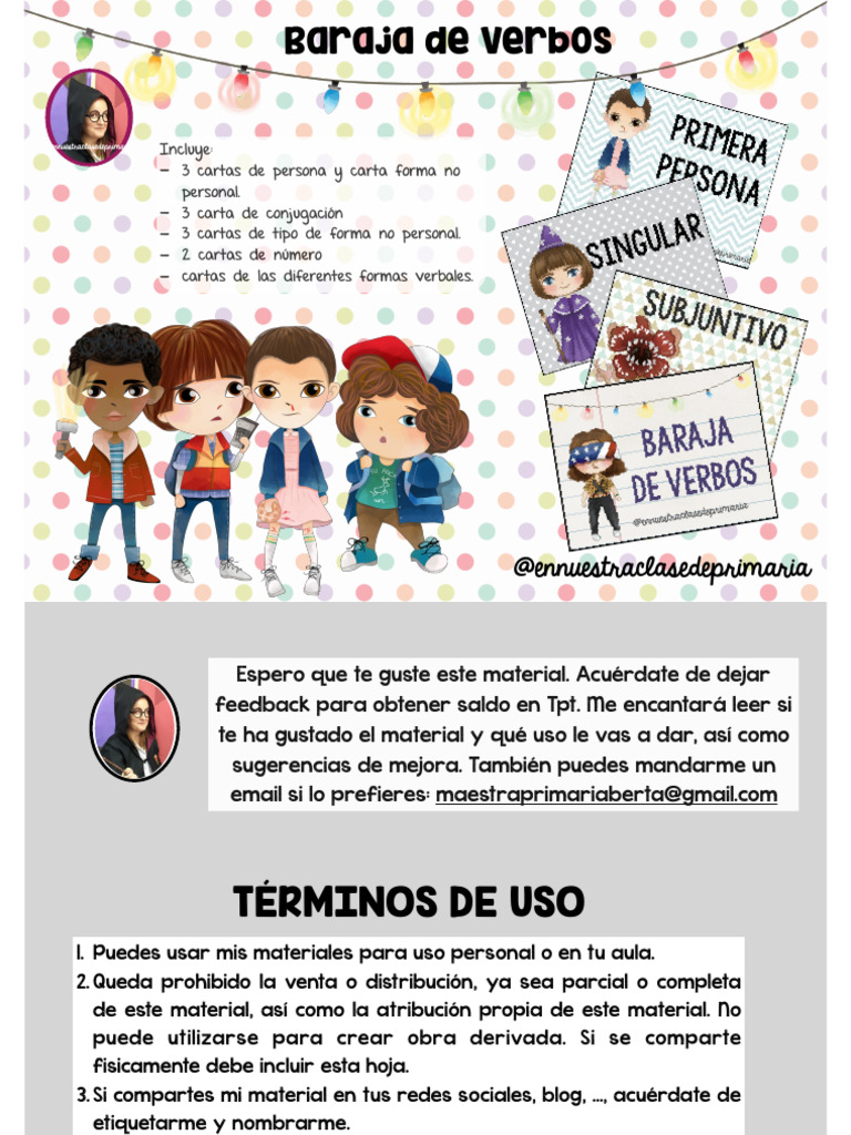 Baraja de Verbos: @ennuestraclasedeprimaria | PDF | Verbo | Conjugación ...
