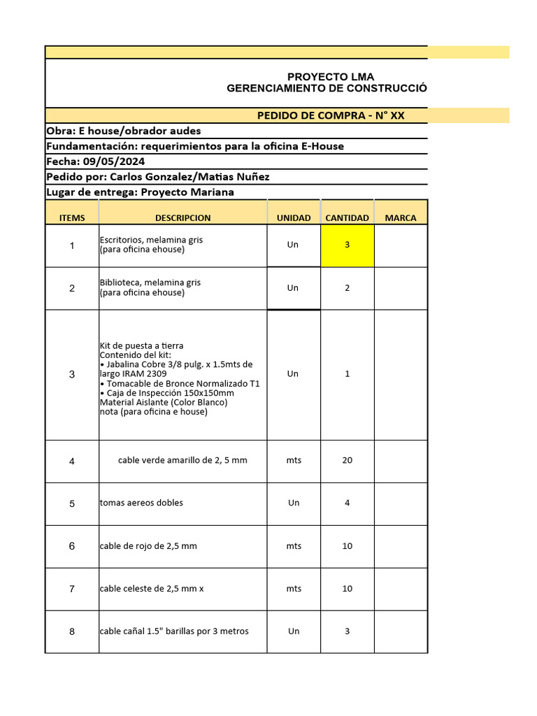 Planilla en blanco para pedido de compras - AUDES | PDF
