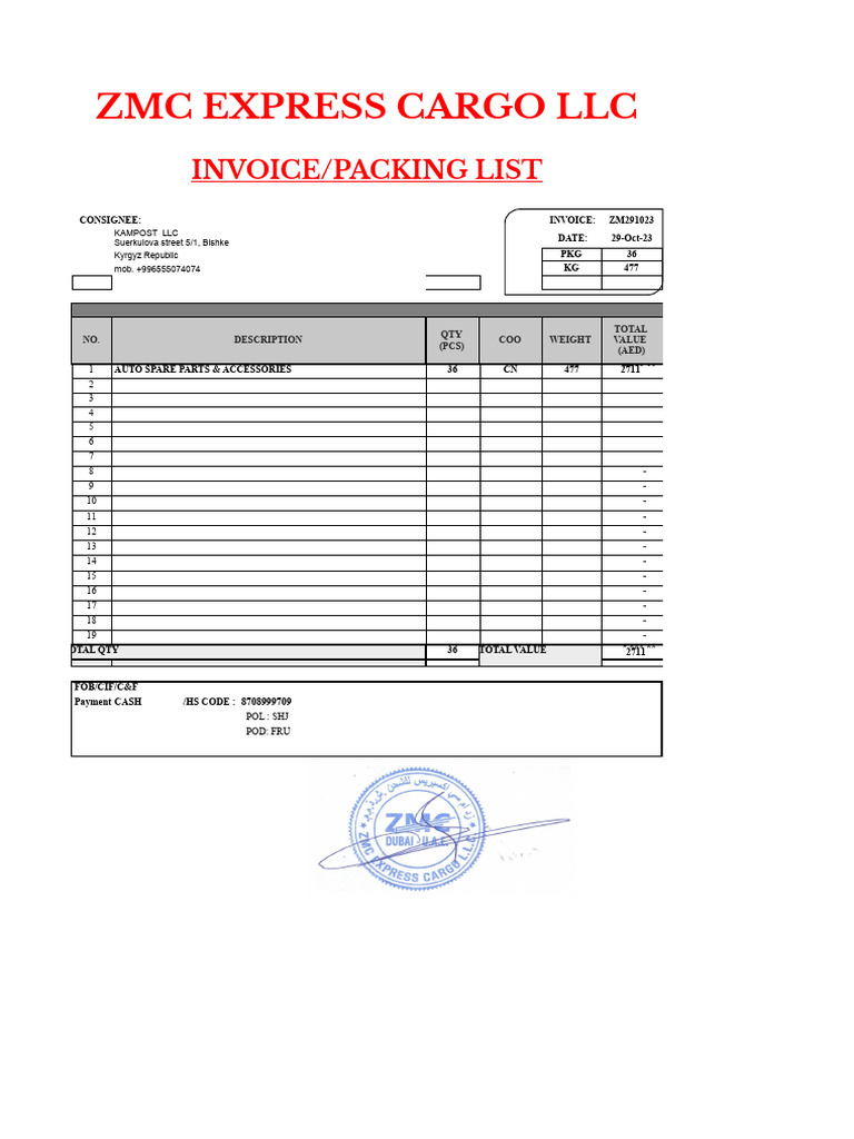 29102023zmc Express Cargo LLC Invoice - Sheet1 | PDF | Business Law
