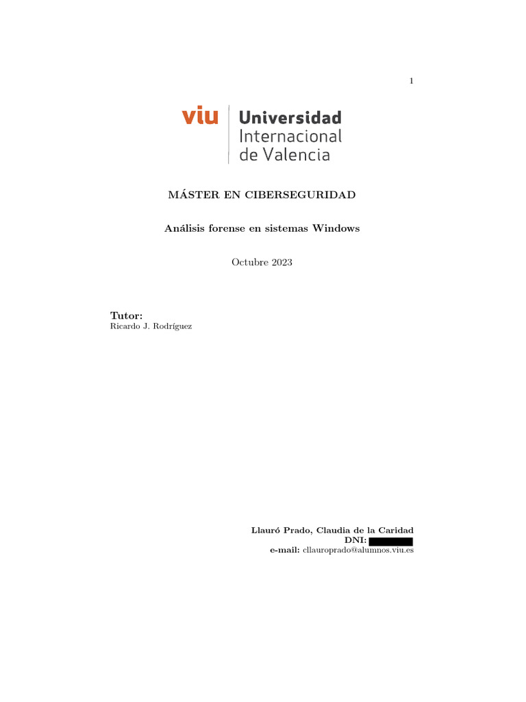 Analisis Forense Sistemas Windows - TFM - VIU | PDF | Forense digital | Archivo de computadora