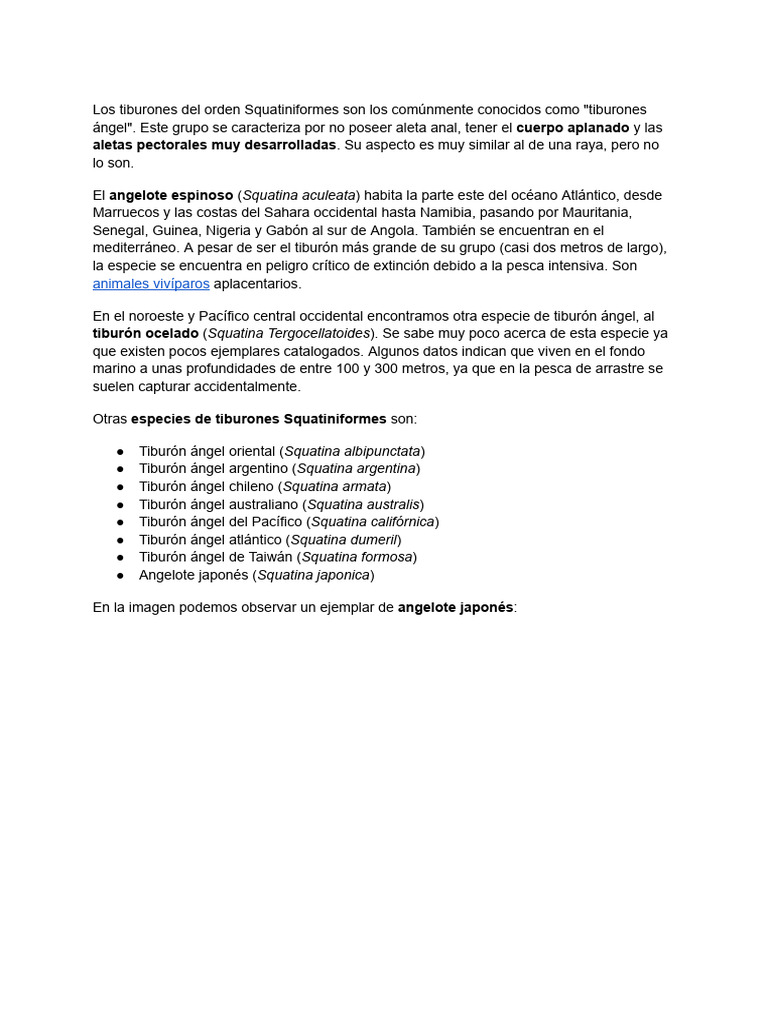 Especies de tiburones ángel y su hábitat | PDF