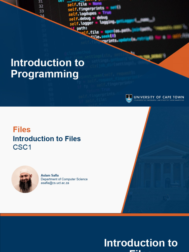 CSC1015F - Files Intro To Files | PDF