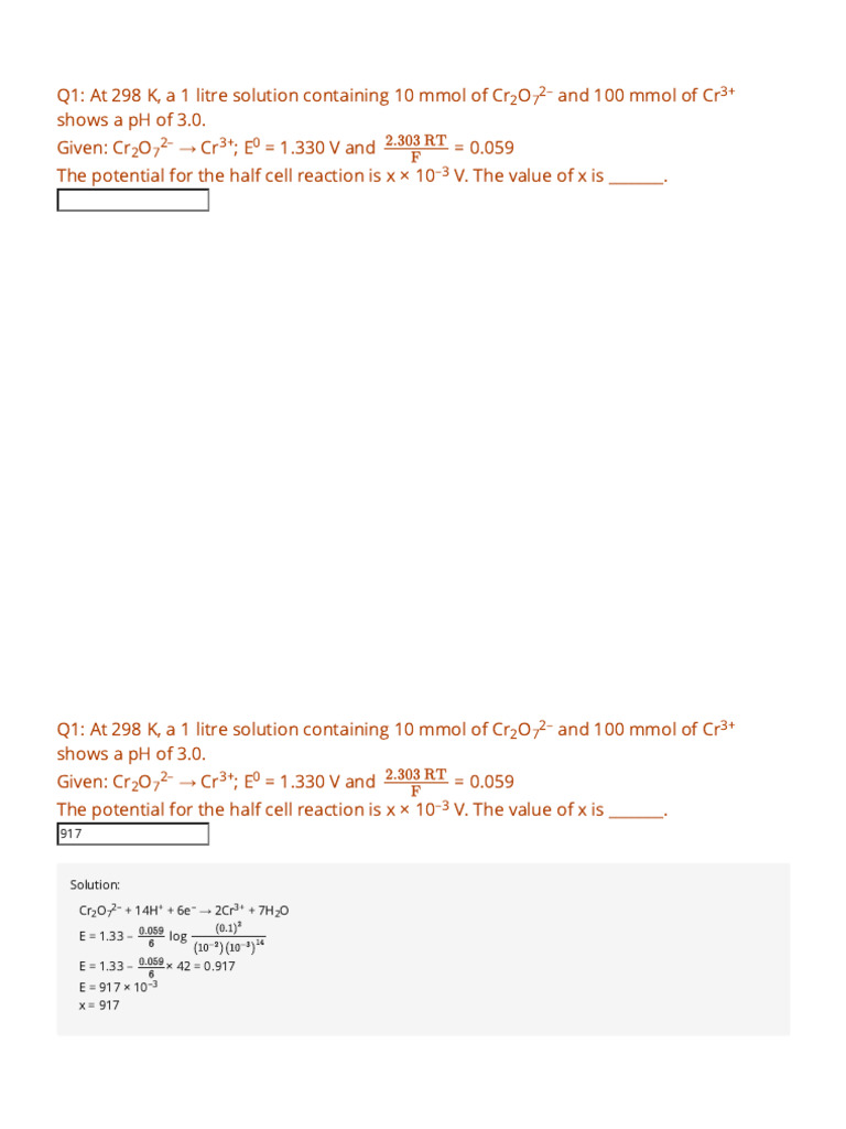 Electrochemistry - JEE Mains PYQ 2023 Session 1 | PDF | Electrolyte ...