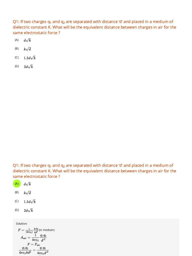 Electrostatics - JEE Mains PYQ 2023 Session 1 | PDF | Capacitor ...