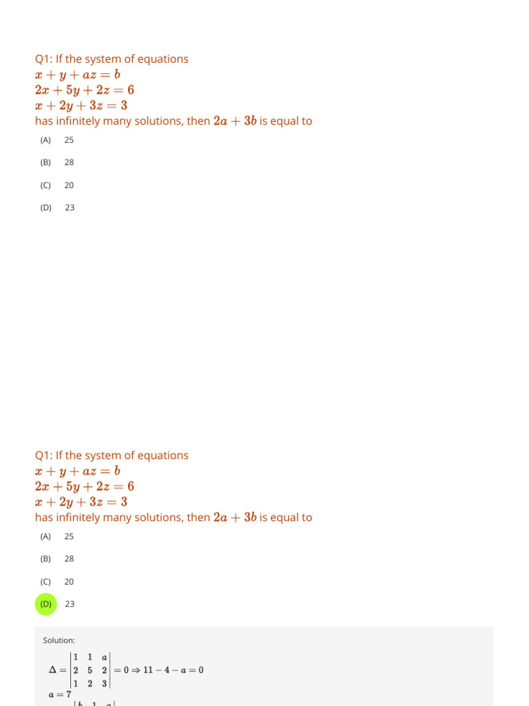 Matrices and Determinants - JEE Mains PYQ 2023 Session 2 | PDF | Matrix ...