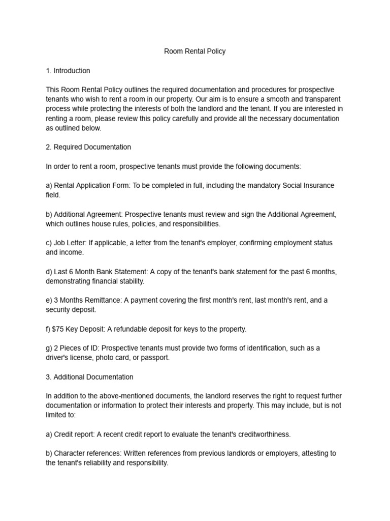 Room Rental Policy | PDF | Landlord | Renting