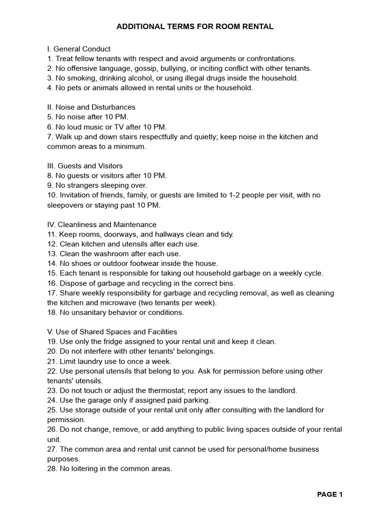 Additional Terms For Room Rental | PDF | Lease | Landlord