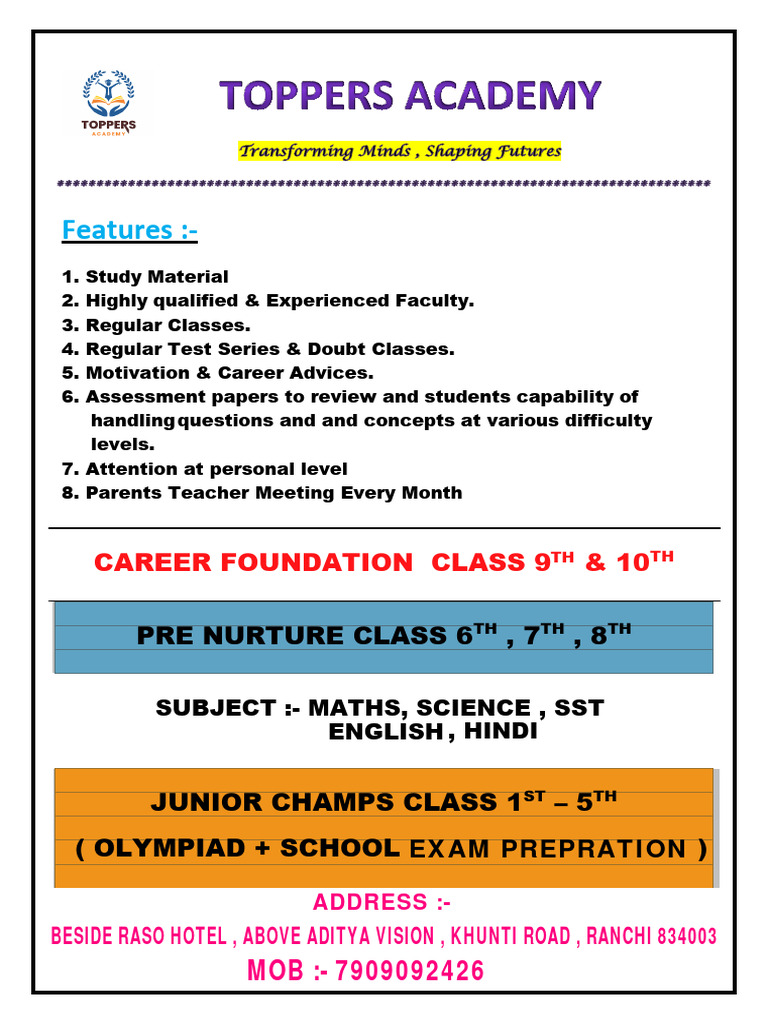 Extracted Pages From Toppers Academy Brochure | PDF | Career & Growth