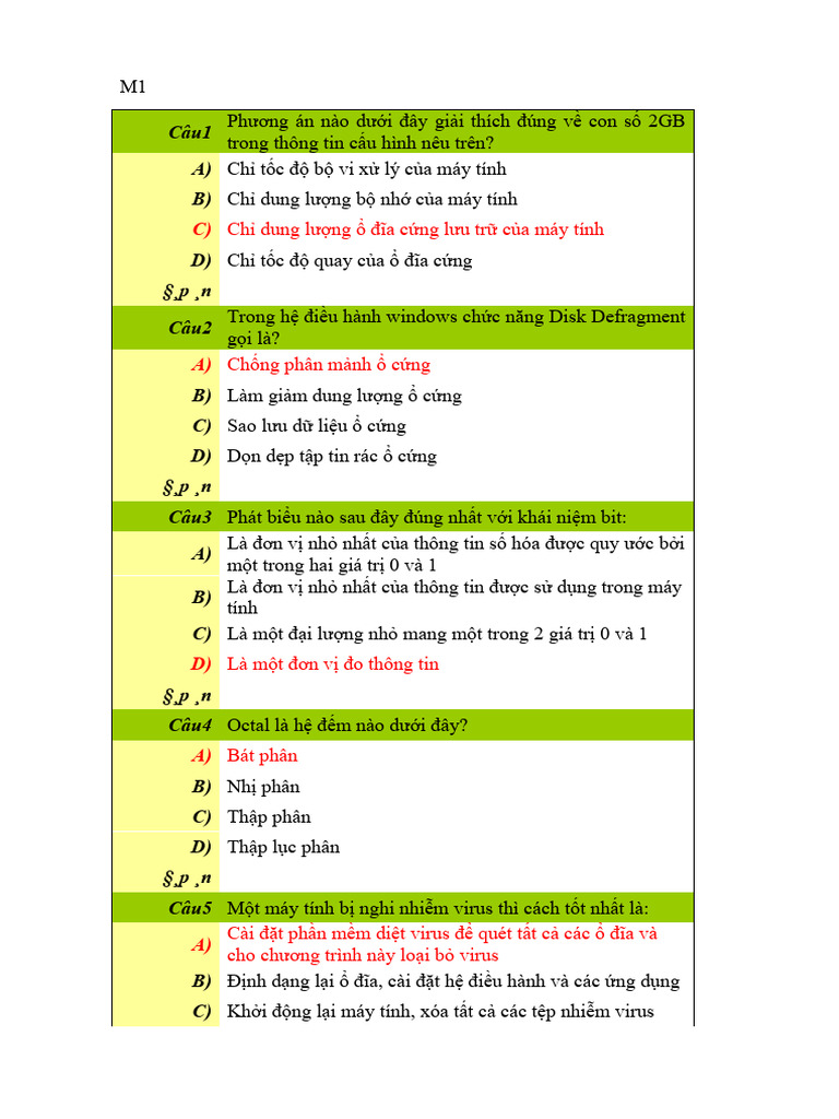 DC - Ontap - TinCB - Docx (Trư NG Y) ĐÁP ÁN C A LY | PDF