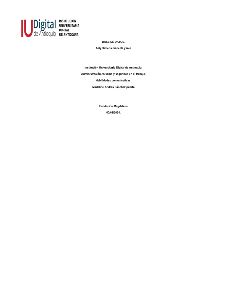 Base de Datos Asly | PDF | Comunicación | Bases de datos