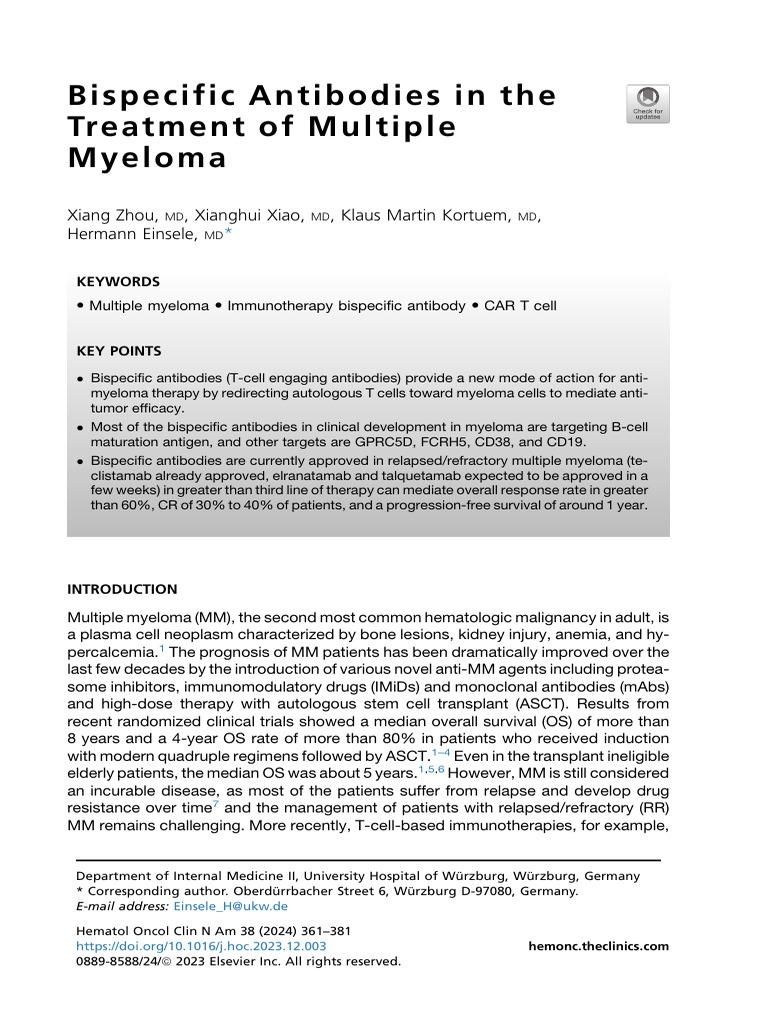 Bispecific Antibodies in The Treatment of Multiple Myeloma | PDF | Multiple Myeloma | Immunotherapy