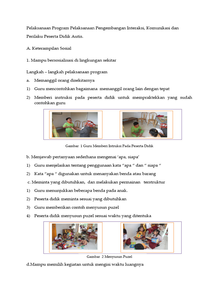 Contoh Program Pengembangan Interaksi, Komunikasi Dan Perilaku Anak Autis | PDF | Karier ...