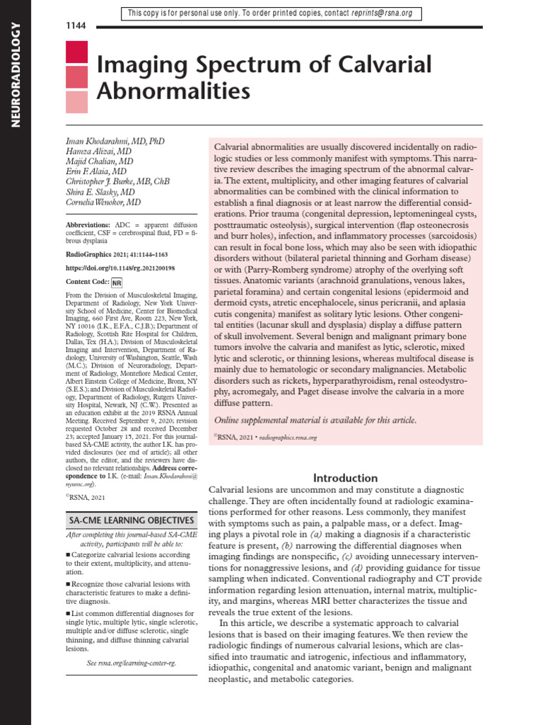 Imaging Spectrum of Calvarial Abnormalities | PDF | Skull | Bone