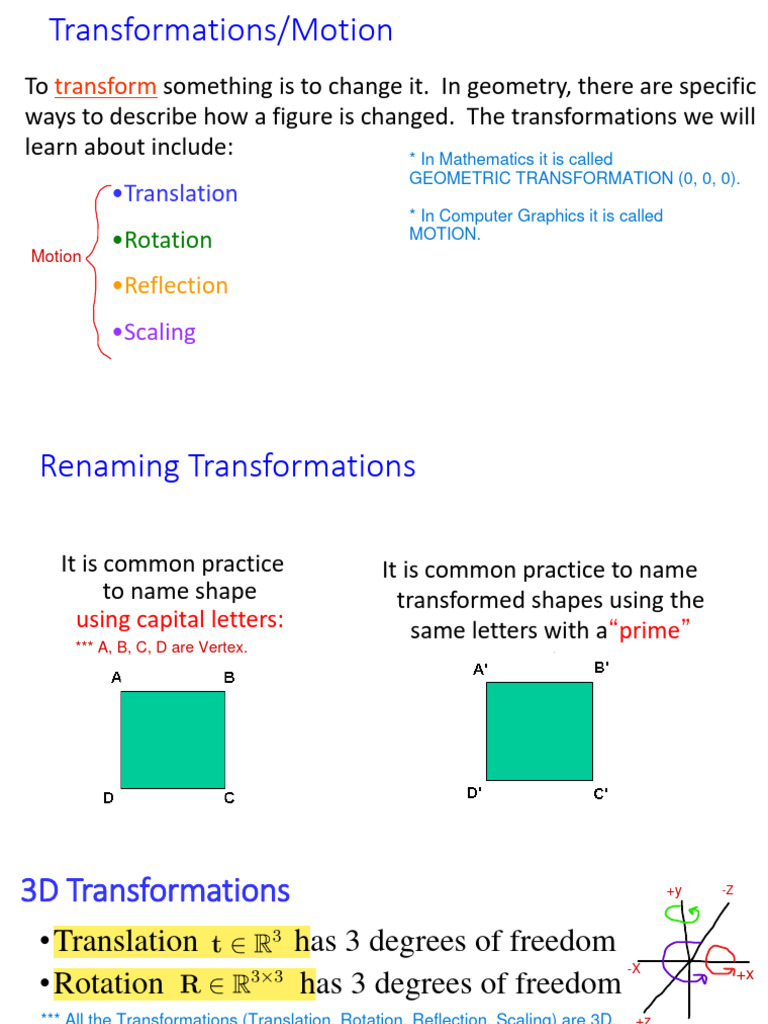 Class 01 Transformations Pdf Cartesian Coordinate System Geometry
