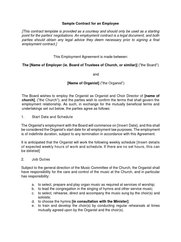 Employee Contract for Church Organist | PDF | Business | Justice