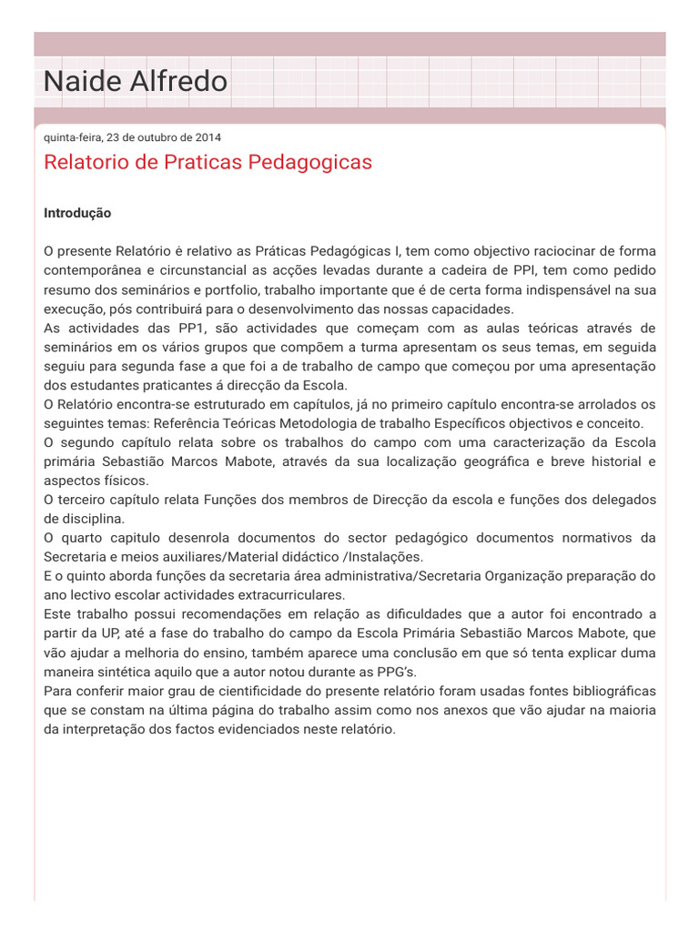 Naide Alfredo- Relatorio de Praticas Pedagogicas_1628836326888 | PDF ...