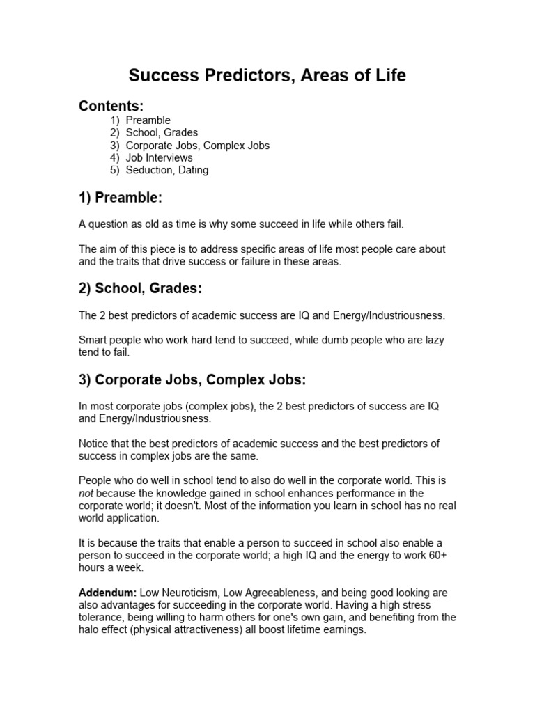 23, Success Predictors, Areas of Life | Download Free PDF | Job ...
