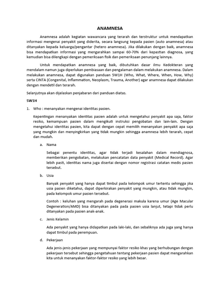 ANAMNESA | PDF | Pengembangan Diri | Kesehatan Holistik