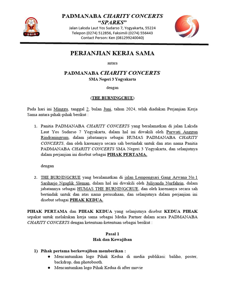 Konser Amal - Mou Medpart (TTD) | PDF