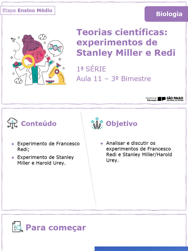 Aula 11 Experimentos de Miller e Redi | PDF | Abiogênese | Natureza