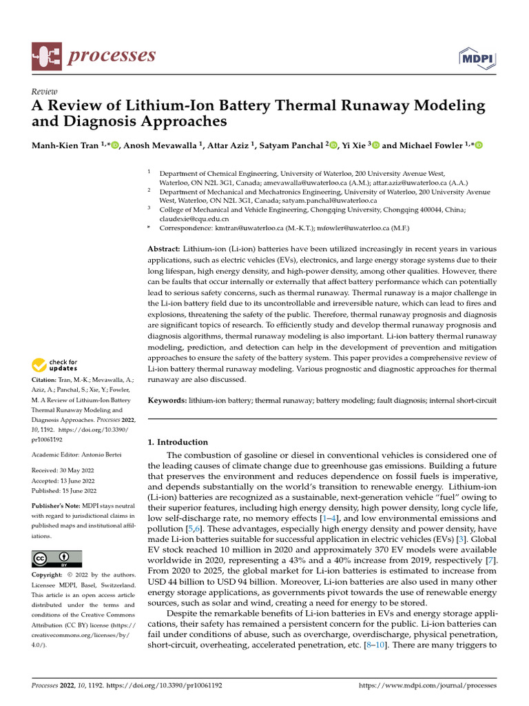 A Review of Lithium-Ion Battery Thermal Runaway Modeling and Diagnosis ...