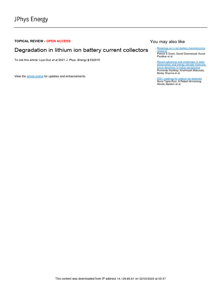 Degradation in Lithium Ion Battery Current Collectors | PDF | Corrosion ...