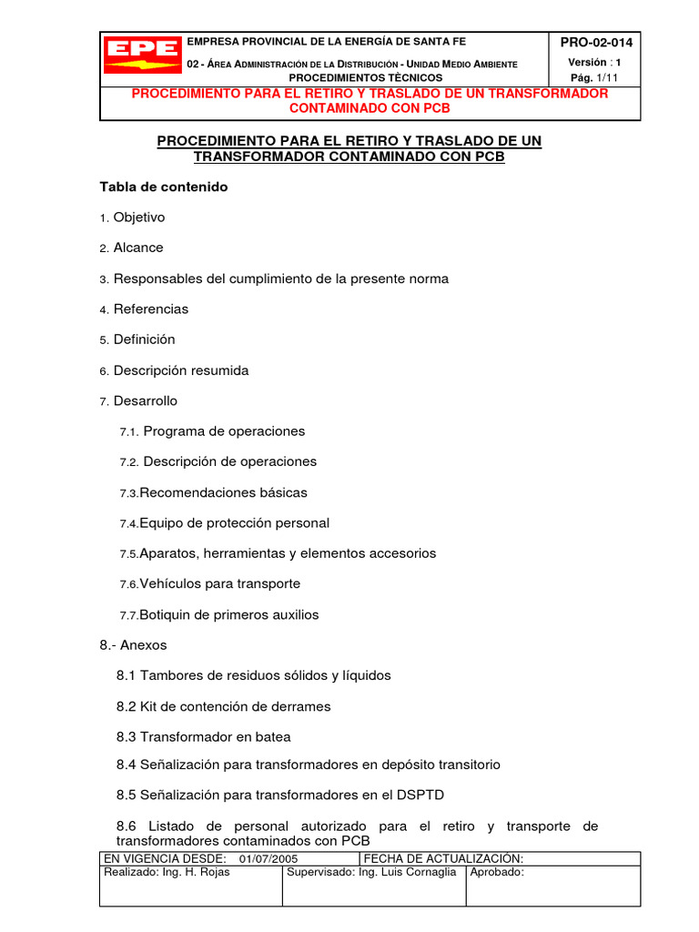 PCB-Retiro y Transporte de Un Trafo Contaminado-Versión2 | PDF | Residuos | Transformador