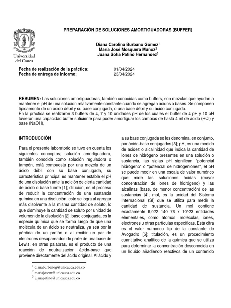 Preparación de Soluciones Amortiguadoras (Buffer) | PDF | Solución ...