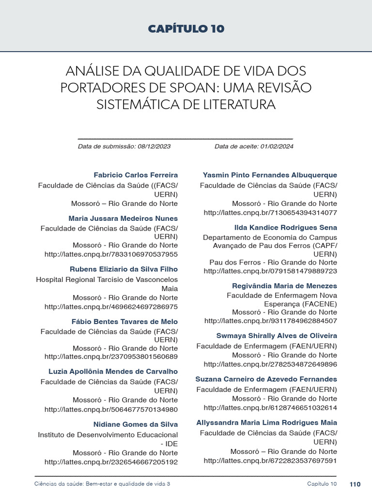 Analise Da Qualidade de Vida Dos Portadores de Spoan Uma Revisao ...