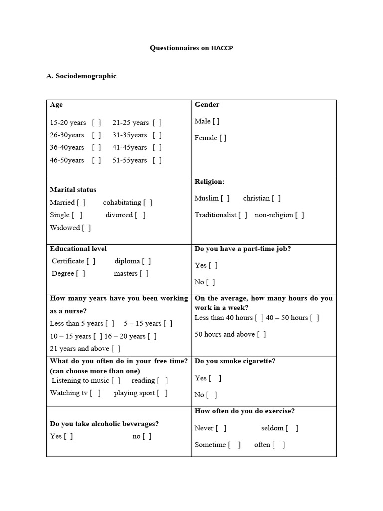 CCP Questionnaire | PDF | Hazard Analysis And Critical Control Points ...