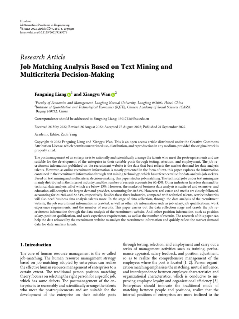 Job_Matching_Analysis_Based_on_Text_Mining_and_Mul | Download Free PDF | Cluster Analysis | Data