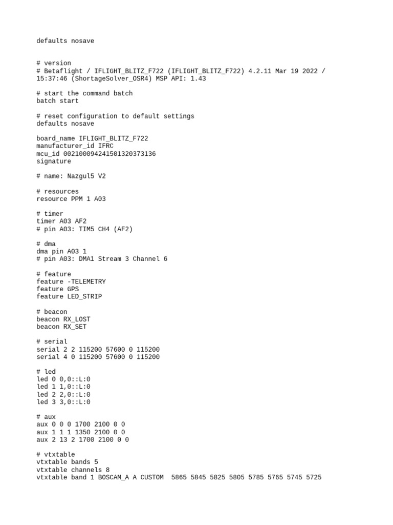 BTFL Cli Backup Nazgul5 V2 20240303 184957 | PDF | Computing | Computer Architecture