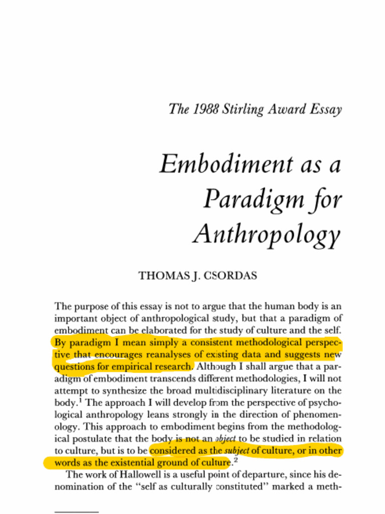 Csordas on Embodiment in Anthropology | PDF | Creative Commons | Data ...