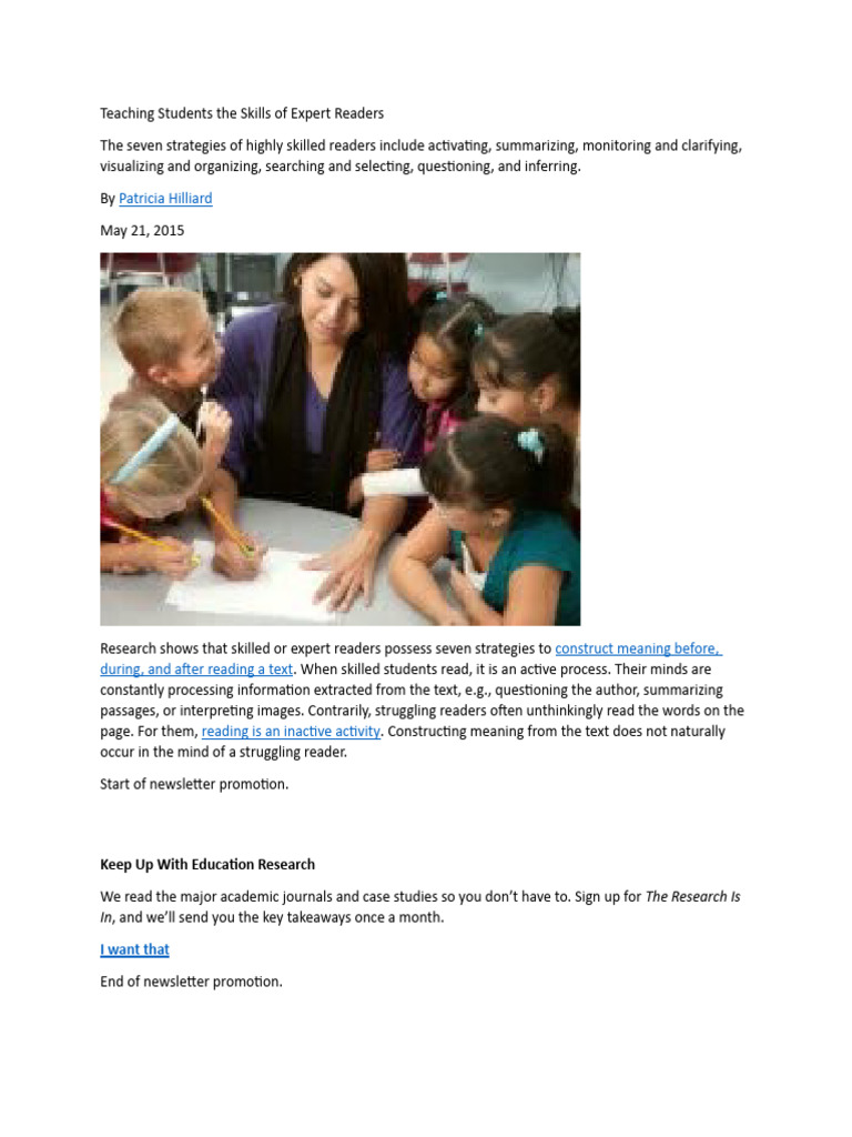 Teaching Students the Skills of Expert Readers | PDF | Teachers | Human ...