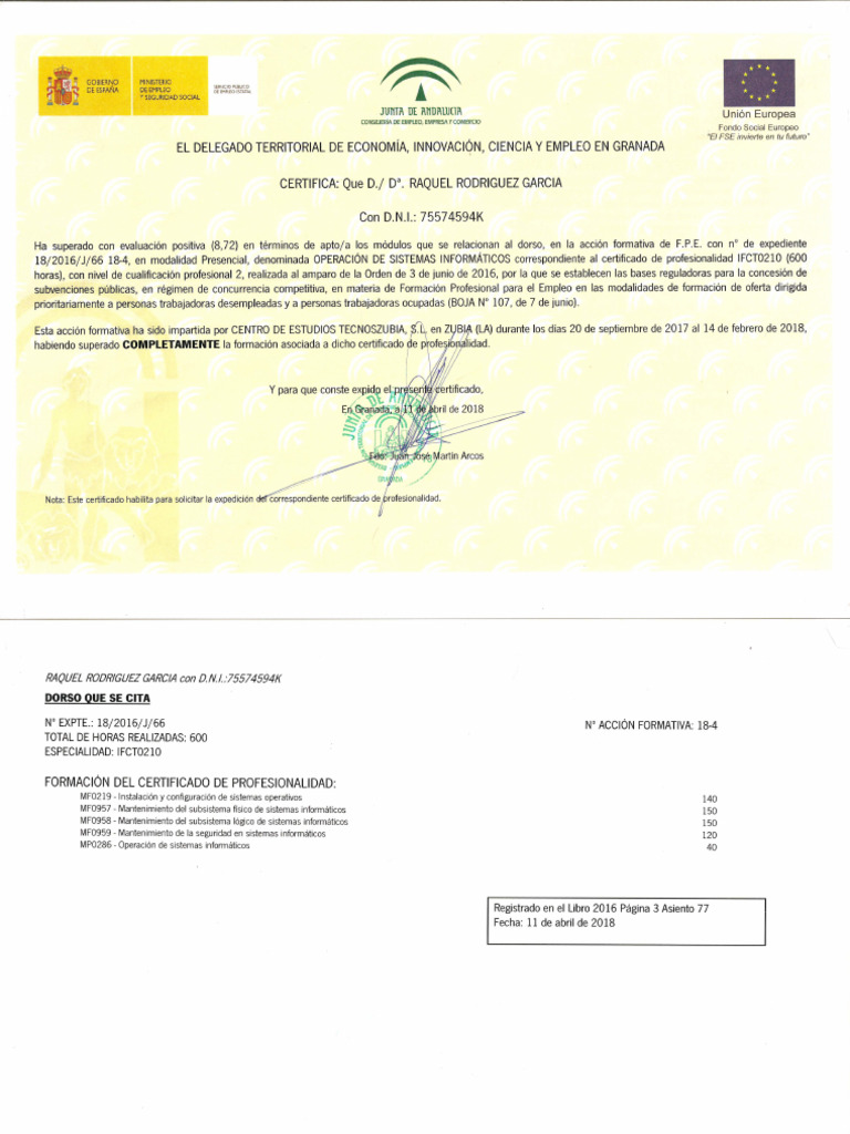 Certificado Curso Informatica | PDF