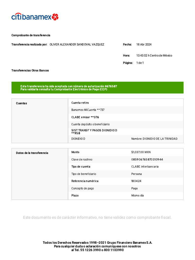 Este Documento Es de Carácter Informativo, No Tiene Validez Como ...