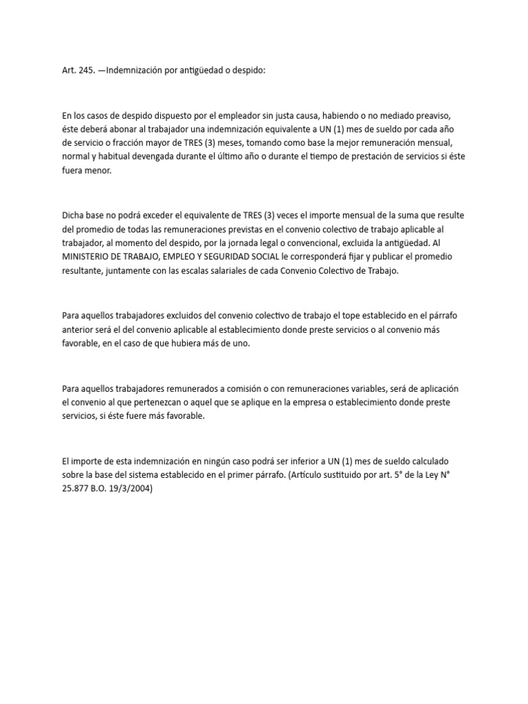 Indemnizacion Por Antig - Art 245 | PDF | Salario
