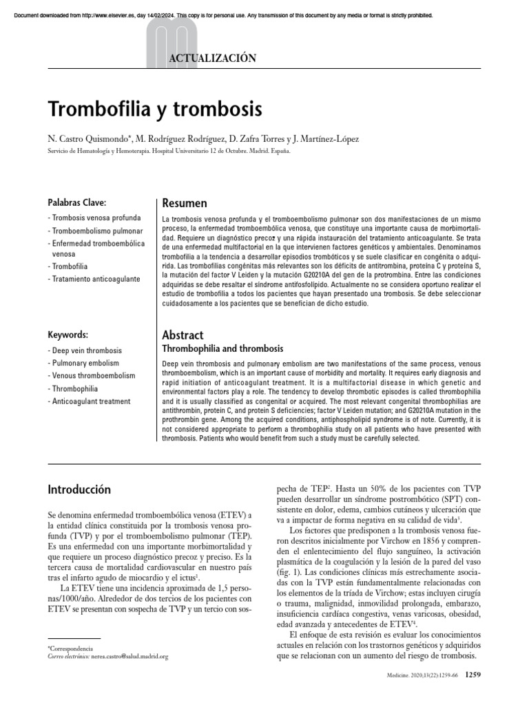 Trombofilia y Trombosis | PDF | Medicina CLINICA | Enfermedades y trastornos