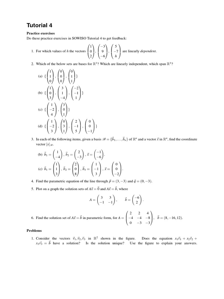 Tutorial 4 | PDF | Basis (Linear Algebra) | Mathematical Objects