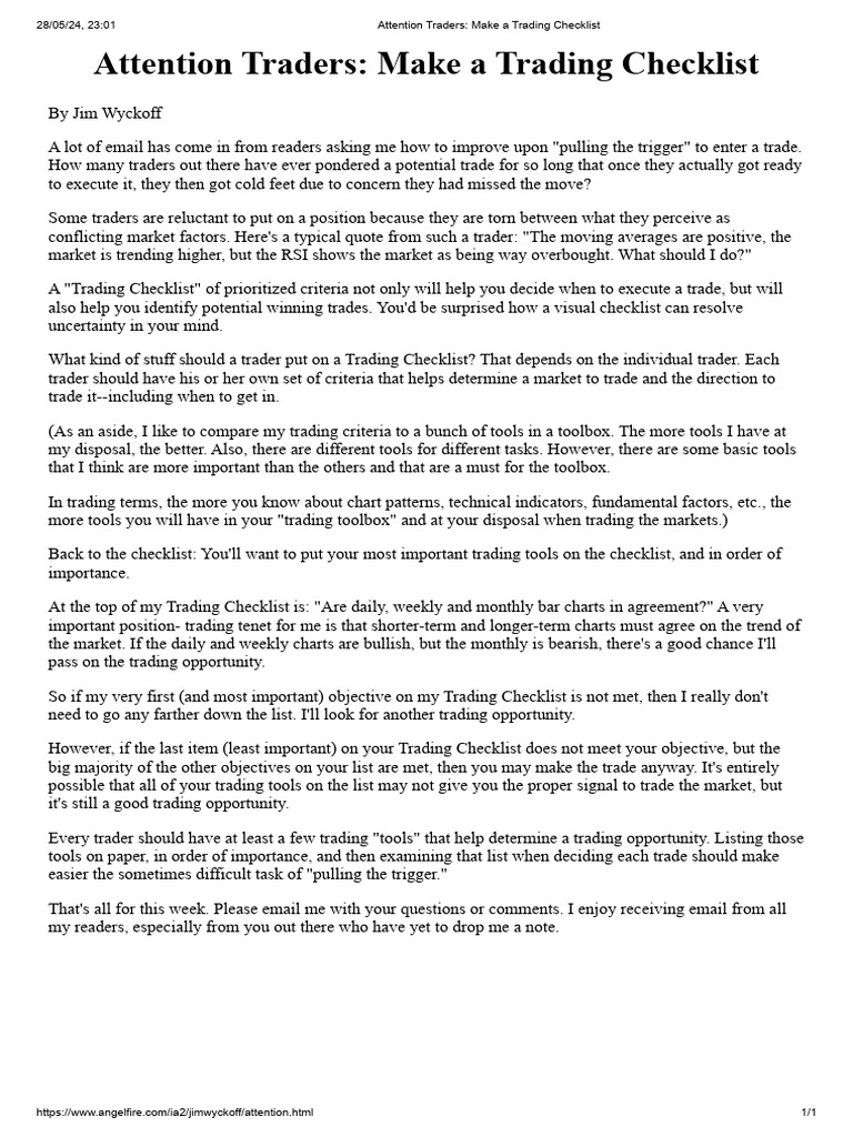 Attention Traders_ Make a Trading Checklist | PDF | Market Trend ...